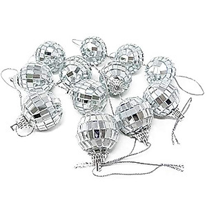 HONBAY 12PCS Mirror Disco Ball Tree Ornament Decoration with Fastening Strap for Home and Party (1.1 Inch)