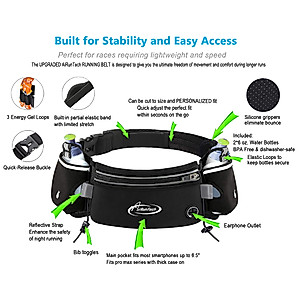 AiRunTech Running Belt with Water Bottles No Bounce Hydration Belts Can be Cut to Size Design Strap for Runners(2 * 6 OZ bottles)