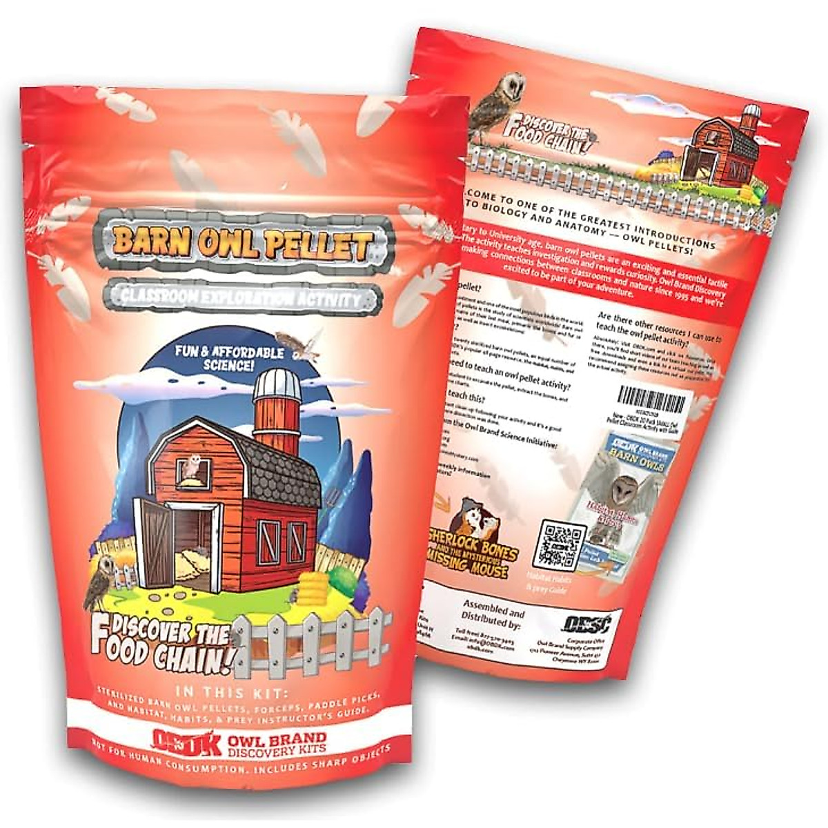 20 Small Barn Owl Pellet Dissection Kit with Paddle Pick & Bone Charts