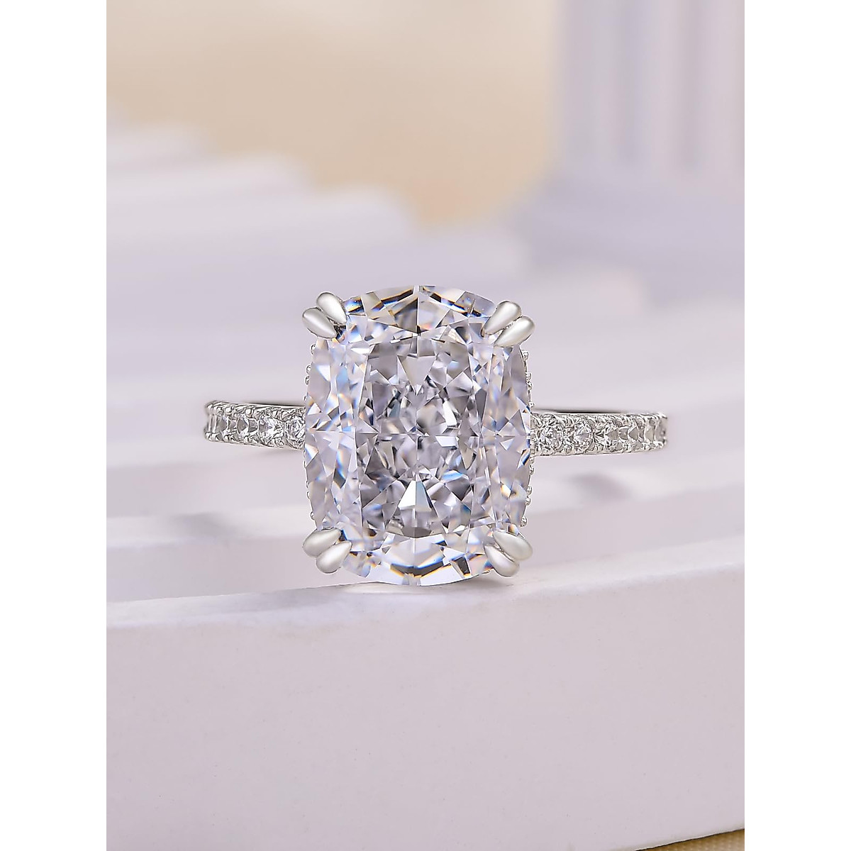 Effinny 4.0ct Elongated Cushion Cut Engagement Ring for Women,White Gold Plated Sterling Silver Simulated Diamond Promise Ring(Size:7)