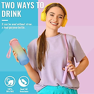 Bugucat Water Bottle 32OZ, Tritan Drinks Bottle with Straw and Time Markings, Jug Leak Proof,Sport Water Storage Container for Teenager Adult, Water Bottle for Gym School Cycling Fitness Outdoor