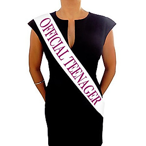 Sterling James Co. Official Teenager White and Pink Glitter Satin Sash - 13th Birthday Party Supplies, Ideas, Gifts and Decorations