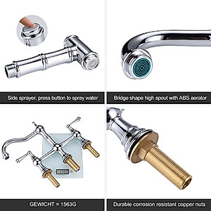 WOWOW 3 Hole Widespread Bathroom Faucet Chrome Bathroom Sink Faucets 2 Handle Bath Faucet 8 inch and 4 Hole Kitchen Faucet with Sprayer, 8 Inch Centerset Brass Bridge Kitchen Faucet