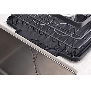 Popity home Dish Drying Rack, Large Kitchen Dish Drying Rack, Metal Dish Rack, Drying Rack with Black Drainboard, Spoons and Knives Storage Box