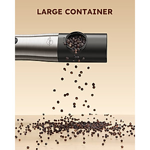 Sangcon Electric Salt and Pepper Grinder Set, Automatic Pepper Mills with LED Light, Battery Powered Salt and Pepper Shakers with Stand, Adjustable Coarseness, One-Handed Operation, Stainless Steel