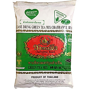 Number One Milk Green Tea Mix in Fine Loose Leaves with Mild Jasmine Flavor, Effortlessly Make Iced Thai Green Tea with Milk or Boba Tea, 70-Year-Old Traditional Brand from Thailand (7 oz Bag)