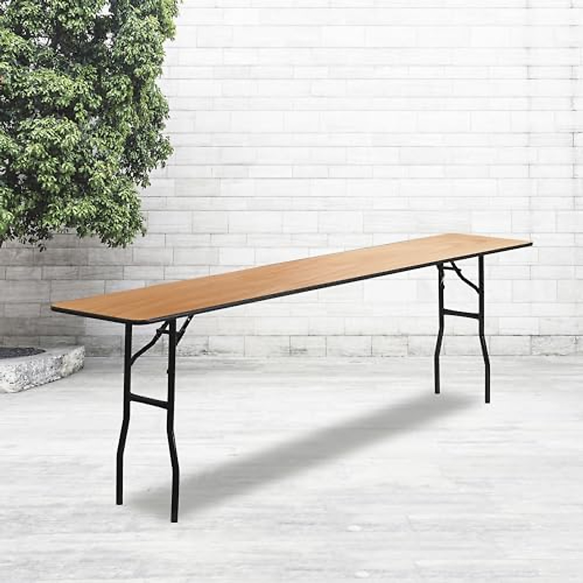 Flash Furniture Gael 8' Wood Folding Training and Event Table, Rectangular Folding Training Table with Smooth Clear Coated Finished Top, Natural