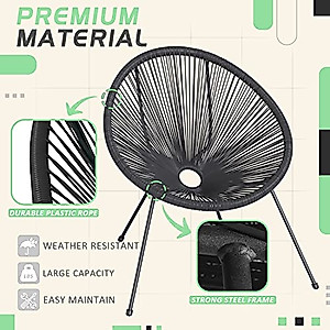 Flamaker 5 Piece Patio Furniture Acapulco Chairs Outdoor Conversation Set All-Weather Plastic Rope Lounge Chair Modern Patio Chairs Set for Porch, Lawn, Balcony, Poolside (Black)