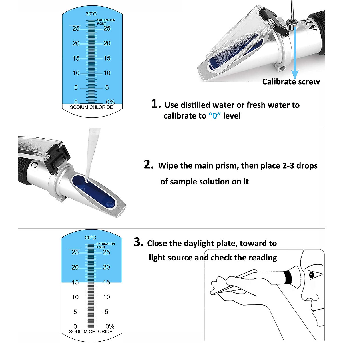 Salinity Refractometer 0~28% for Measuring Sodium Chloride Content in Brine, Seawater and Industry, Nacl Refractometer Salinometer Brine Refractometer for Pickles Curing Foods Making