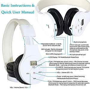 EXMAX Wireless Over Ear Stereo Bluetooth Headphones Headsets Music Payer Receiver Noise Reduction Canceling FM Safety Earmuffs Hearing Protection AUX Audio Cable for Lawn Mower Walking Parents Travel