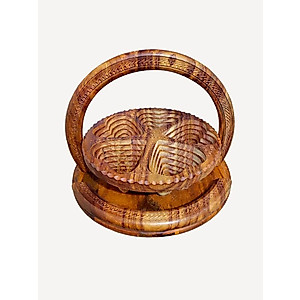 SKEZ Decorative Wooden Collapsible Fruit Basket (12"x12"x12") Elegant Wooden Foldable Fruit Basket Circular Hand Crafted Wooden Trivet Multipurpose (5 Partitions)