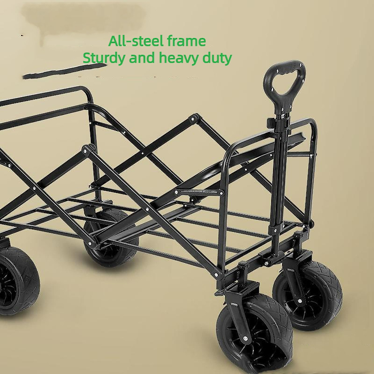 LAHTI Outdoor All-Terrain Folding Wagon, Collapsible Wagon with Adjustable Handle for Camping, Sports, Shopping Classic(White)/Wheels5inch