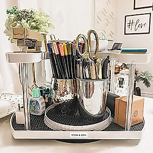 Stow-n-Spin Spice Rack Organizer for Cabinet 2 Tier Lazy Susan Organizer Holds 40 Spice Jars with Double Spinner on Bottom Spice Shelf for Kitchen Pantry Organization and Storage Made in USA