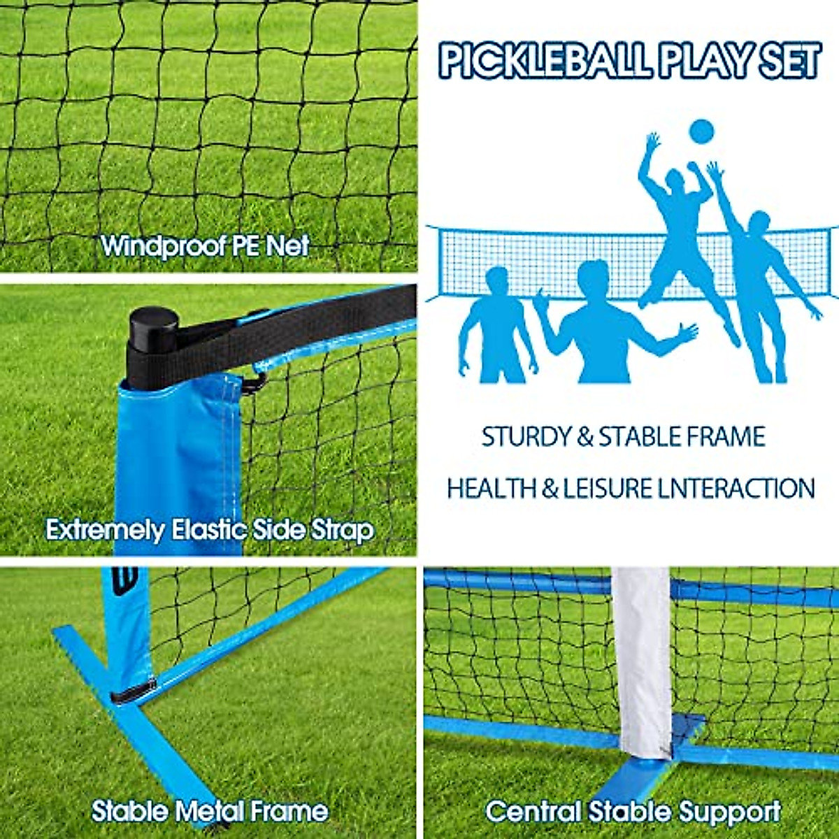 Portable Pickleball Net Set, EPOGG Official Size Pickleball Net System with 4 Pickleball Paddles, 2 Outdoor Pickleballs, Carry Bag and Heavy Duty Steel Frame for Professional Sports Training