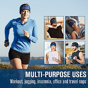 MUSICOZY Bluetooth 5.2 Headband Headphones for Sports and Sleep, Wireless Sleeping Eye Mask Earbuds Earphones for Side Sleepers Workout Running Cool Tech Gadget Unique Gift