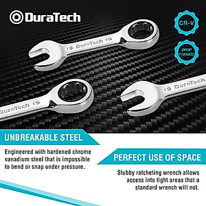 DURATECH 15mm Stubby Ratcheting Combination Wrench, Metric, CR-V Steel