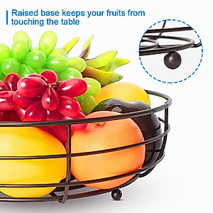 Bextsrack 2 Tier Fruit Basket Bowl with Banana Hanger for Kitchen Countertop, Detachable Fruit Vegetable Storage Holder Display for Kitchen - Bronze