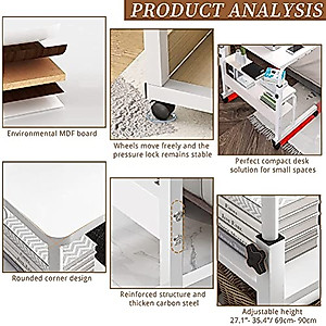 Learn Office Computer Table Overbed Desk Adjustable Height Mobile Compact Computer Cart Laptop Table Work Workstation Writing with Middle and Bottom Shelves (Color : Brown)