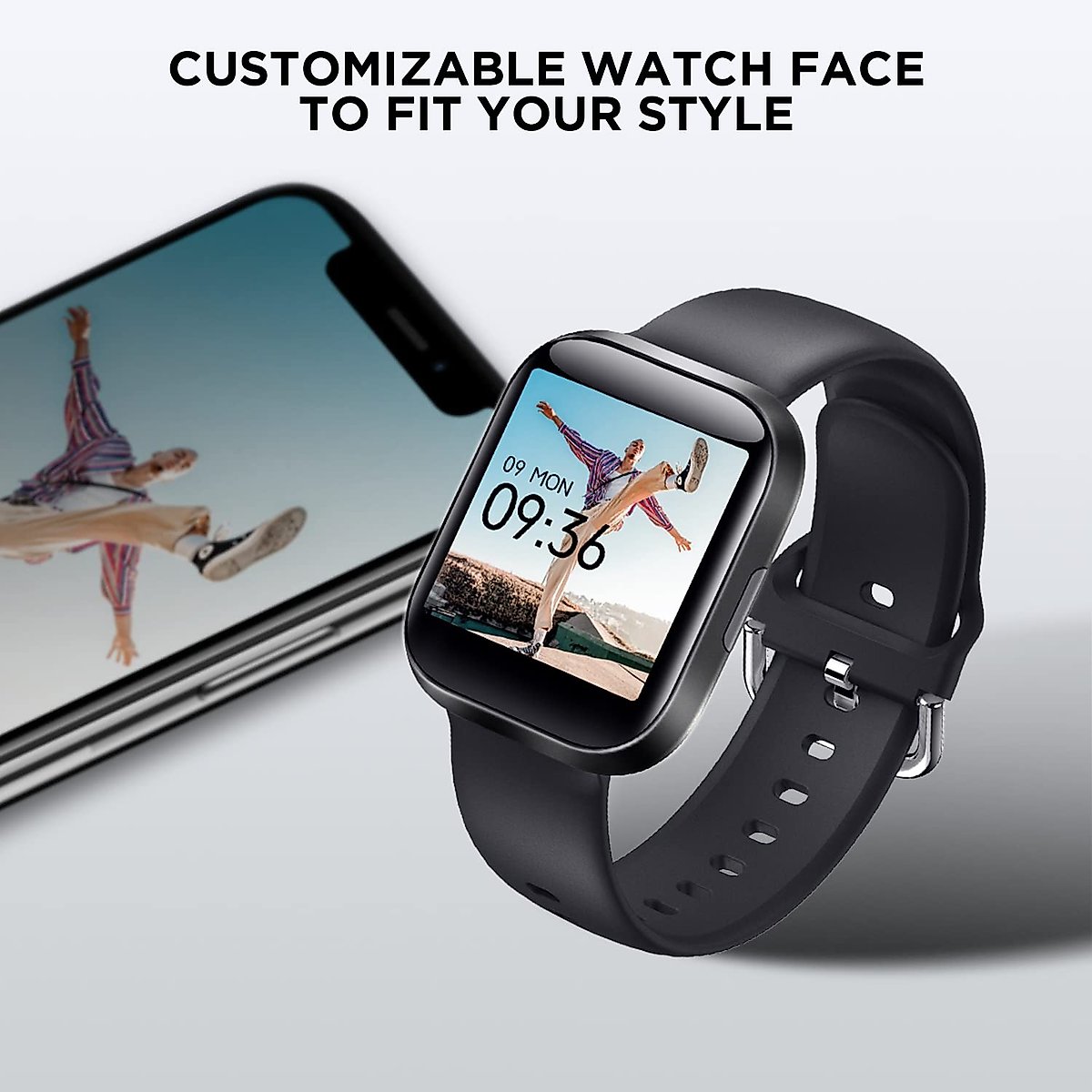 omthing Smart Watch, Fitness Tracker with Heart Rate and Sleep Monitor, 20 Sports Modes, IP68 Waterproof Pedometer, 1.65" Full Touch Screen, Activity Tracker Compatible with Android iOS