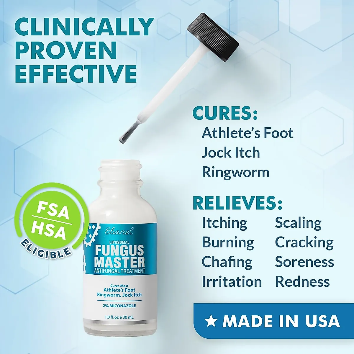 Ebanel Athlete's Foot Fungus Treatment Extra Strength, Antifungal Cream with Miconazole, Undecylenic Acid, Tea Tree Oil, Treats Skin Fungi Leading to Toenail Fungus, Promotes Healthy New Nail Growth