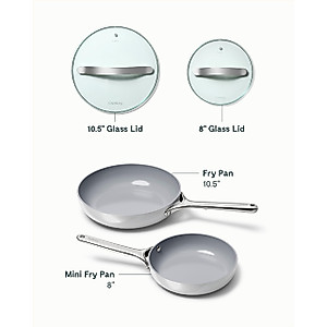 Caraway Nonstick Ceramic Mini Fry Pan With Glass Lid (1.05 qt, 8") - Non Toxic, PTFE & PFOA Free - Oven Safe & Compatible with All Stovetops (Gas, Electric & Induction) - Gray