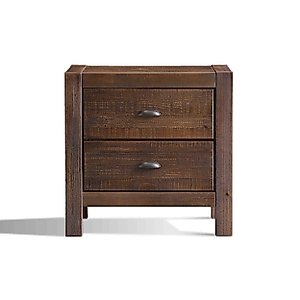 Grain Wood Furniture Montauk 2-Drawer Bedside Nightstand, Solid Wood with Rustic Walnut Finish