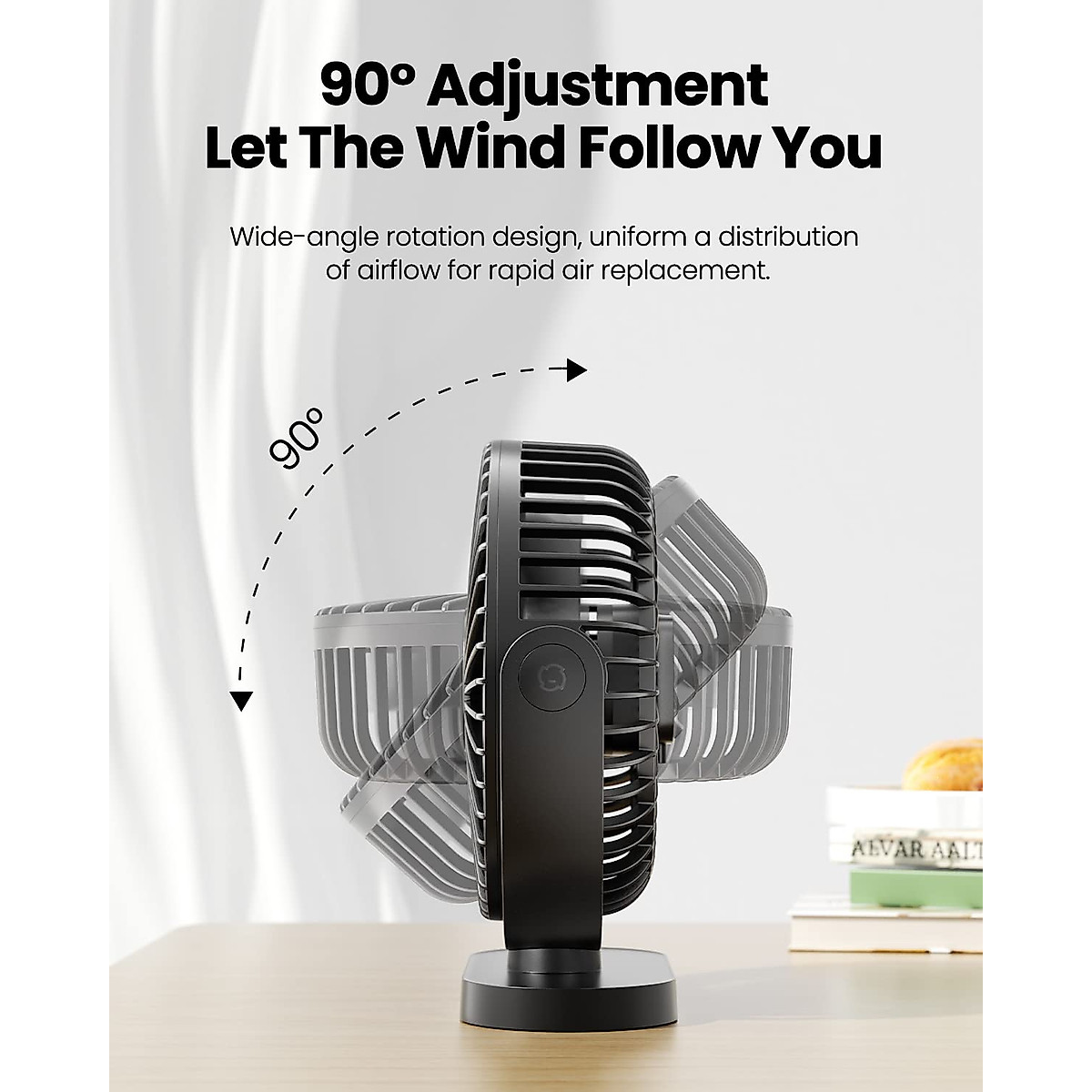 Gaiatop USB Desk Fan, 3 Speeds Powerful Portable Fan, 5.5 Inch Quiet Cooling Mini Fan, 90° Rotate Small Table Fan with 5ft Cable Personal Fan for Desktop Home Office Travel Black