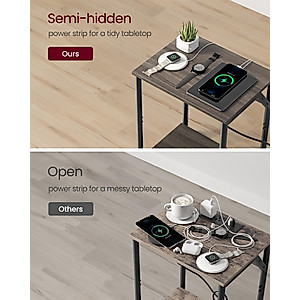 VASAGLE End Table with Charging Station, Set of 2, Small Side Tables for Living Room, Bedroom, Nightstand with Outlets and USB Ports, Bedside Table with Storage Shelf, Chestnut Brown and Black