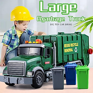 LLWEIT Garbage Truck Toys for Boys 15",Large Trash Truck with Trash Can Dumping Function,Toy Cars for Boys with Lighting and Sound