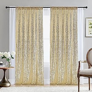 2×8FT-2PCS Champagne Gold Sequin Backdrop Curtains Panels, Photography Backdrop Glitter Curtains Fabric Background for Christmas Wedding Party Decor