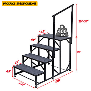 Toriexon RV Stairs Handrails Ladder w/Step Cover, 4 Step 5th Wheel Stair Hot Tub Steps with Handrail, Economy Universal Mobile Home Steps with Handrail and Platform for Outdoor