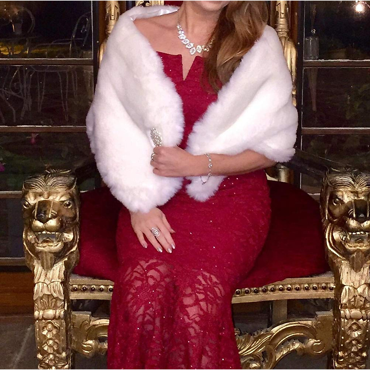 BEAUTELICATE Faux Fur Wrap Shawl Women Shrug Bridal Stole for Winter Wedding Party