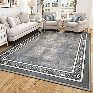 PADOOR Area Rug for Living Room Bedroom - 5x7 Feet Neutral Rug with Non-Slip Latex Backing Non Shedding Loop Pile for Dining Room Office Home Decor Gray