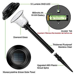 Balhvit Glass Solar Lights Outdoor, 8 Pack Super Bright Solar Pathway Lights, Up to 12 Hrs Long Last Auto On/Off Garden Lights Solar Powered Waterproof, Stainless Steel LED Landscape Lighting for Yard