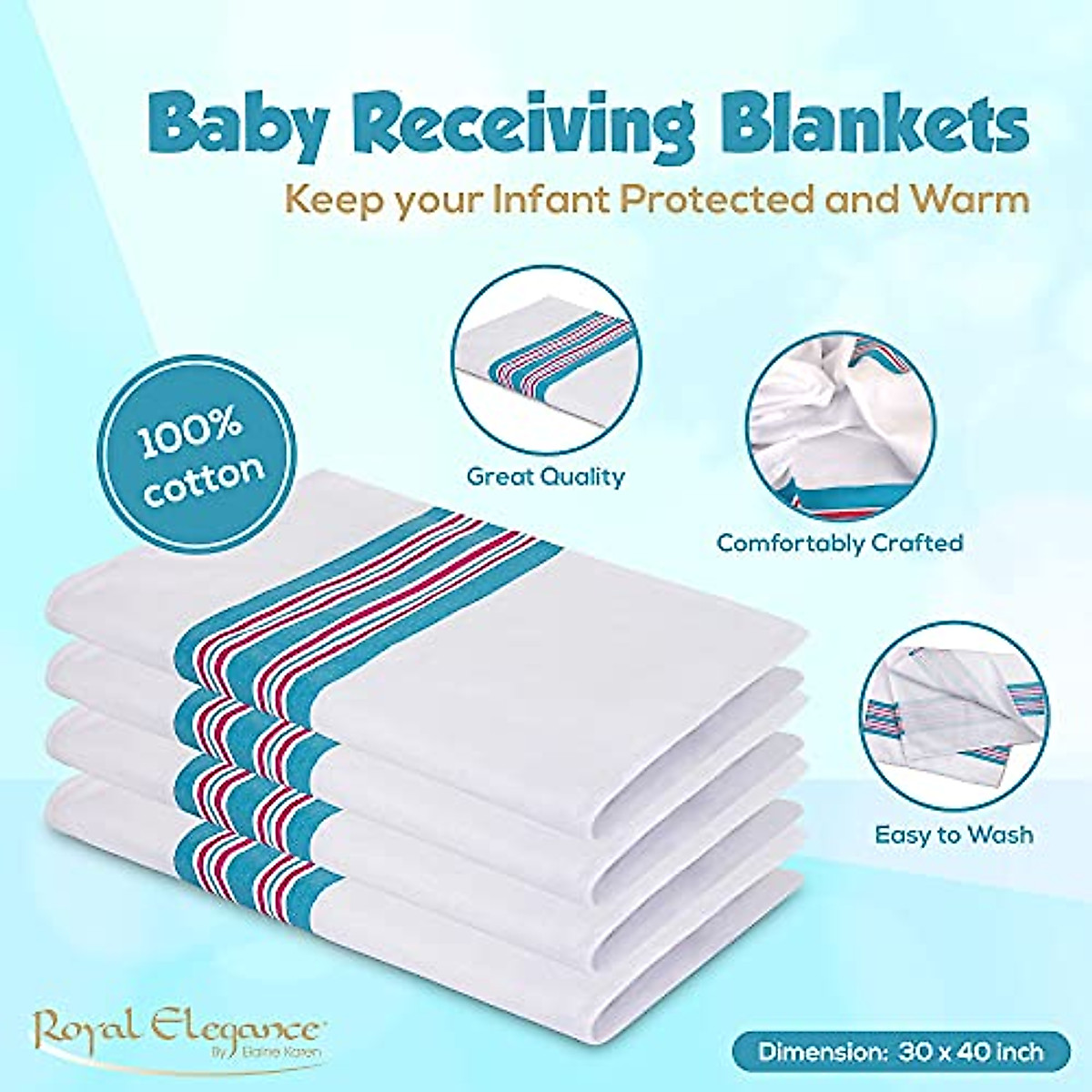 Elaine Karen 6 Pack Flannel Unisex Hospital Receiving Blankets - 100% Cotton, for Girl or boy, Newborn Swaddle Wrap Baby Blanket Throw, Soft, Warm, Cozy, Infant for Crib, Stroller, 30x40