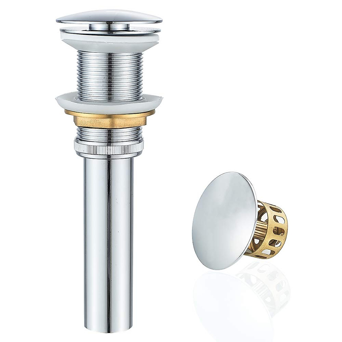 Bathroom Sink Drain Without Overflow with Strainer Basket Detachable Vessel Sink Lavatory Vanity Pop Up Drain Stopper Polished Chrome