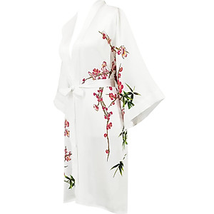 Kwedhonjh women's 100% silk kimono, short bathrobe pajamas, kimono pajamas (Plum white)