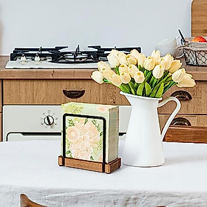 Napkin Holder for Kitchen Dining Table - Farmhouse Standing Iron Napkins Holders with Wood Base for Paper Napkins, Modern Dispenser for Home Decor