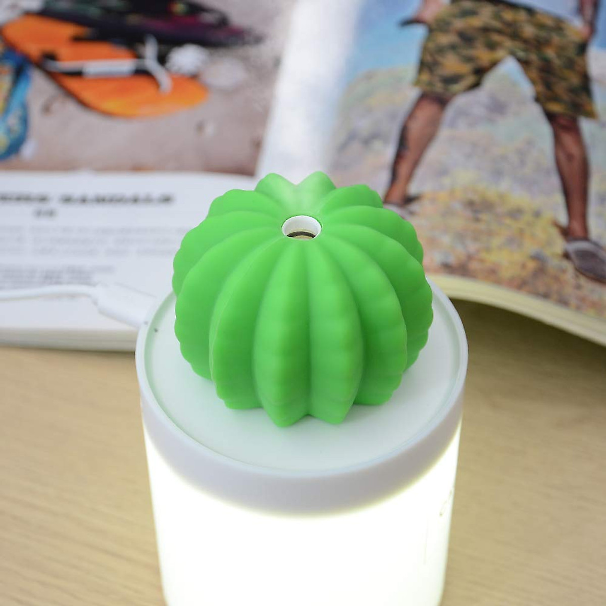Alicacho USB Small Humidifier with Night Light, 280ml Tank Cactus Humidifier Mini Cool Mist Air Humidifier with Auto Shutdown for Bedroom Office Car