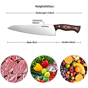 FXFSTEEL Chef Knife, 9 inch Kitchen Knife Stainless Steel with Red Solid Wood Handle Professional Sharp Cleaver Knife for Cutting Vegetable Meat Cooking Knife Accessories