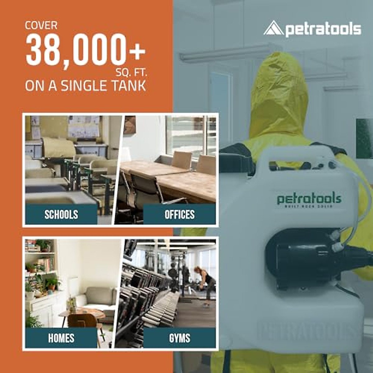 PetraTools Electric Fogger Machine, Mosquito Fogger Machine, Insect Fogger Backpack Sprayer - ULV Fogger with Extended Commercial Hose & Padded Straps (4 Gallon)