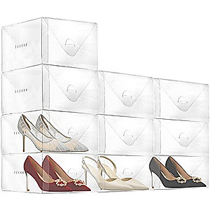Lawei 10 Pack Clear Women's Shoe Box - Foldable Shoe Storage Boxes Plastic Shoe Organizer Bin for Men, Women and Kids