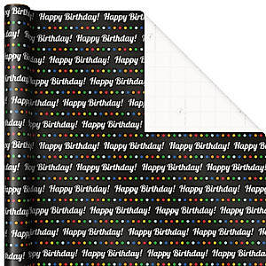 Hallmark Birthday Wrapping Paper Set (3 Rolls: 90 Sq. Ft. Ttl, 10 Bows, Ribbon, Gift Tag Stickers) Rainbow Stripes, Cake, "Happy Birthday" for Kids and Adults