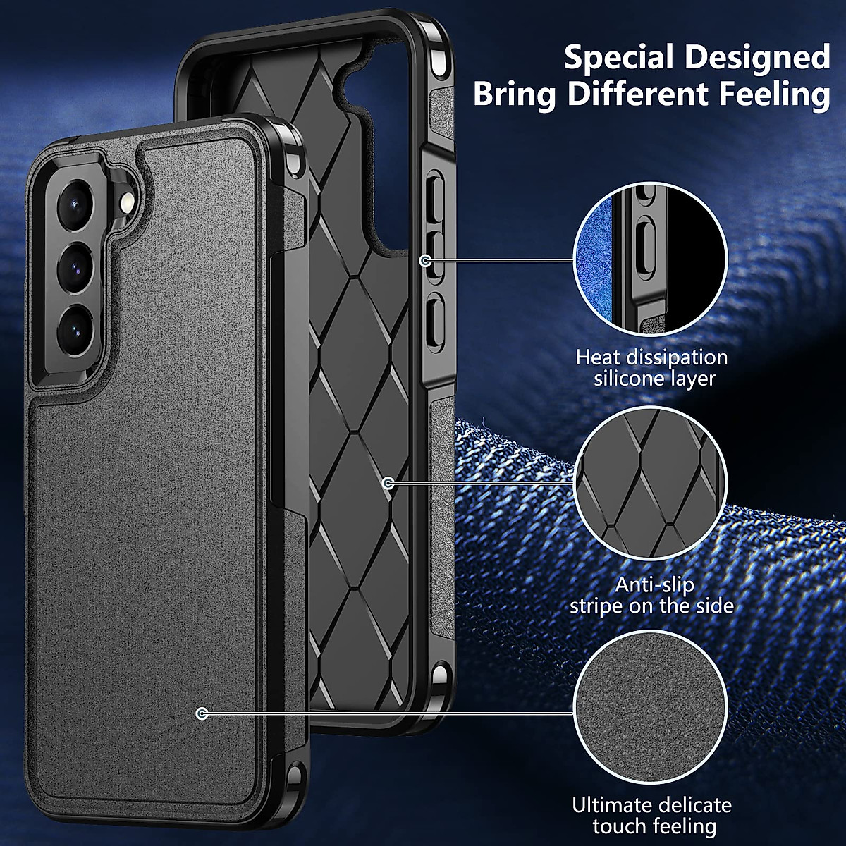 Justcool for Samsung Galaxy S22 Case, Dual Layer Heavy-Duty Rugged Shockproof Anti-Drop Protective Case for Samsung Galaxy S22 5G 6.1 Inch (Black)