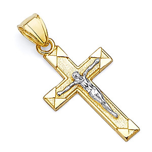GoldenMine Fine Jewelry Collection 14k Two Tone Gold Jesus Cross Religious Charm Pendant