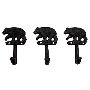 Rustic Black Bear Cast Iron Wall Hooks, Set of 3, 5 Inches