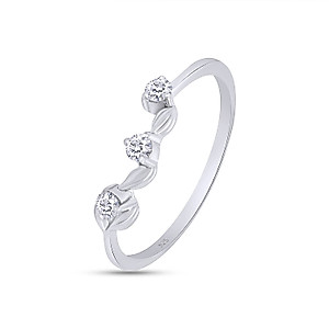 SAVEARTH DIAMONDS Leaf Design, 1/10 Carat Round Cut Moissanite Lab Created Diamond Art Deco Wedding Band Enhancer Ring In 14k White Gold Over Sterling Silver Jewelry For Women (0.10 Cttw) Size -7