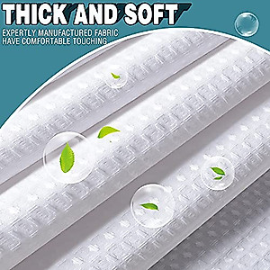 Hotel Grade Fabric Shower Curtain Set with Snap in Liner for Bathroom with See Through Top Window, Waffle Weave Shower Curtain, White, Machine Washable (Waffle-White,71W x 74H)