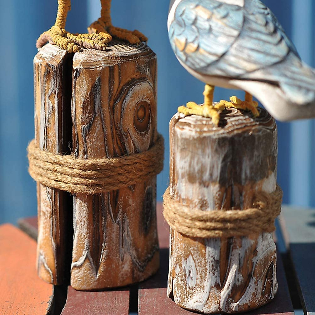 IMIKEYA 2pcs Wooden Seagull Nautical Beach Figurine Decorations Ornaments Mediterranean Style Decoration for Bedroom Living Room Garden