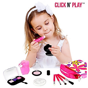 Click N' Play Cosmetic and Makeup Set for Girls, Includes Floral Tote Bag and 8-piece for Pretend Play - Pretend Makeup for Toddlers